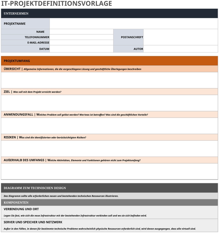 Excel Vorlage Zur IT Projektdefinition Vorlagen Excel Vorlage Zur IT Projektdefinition Vorlagen