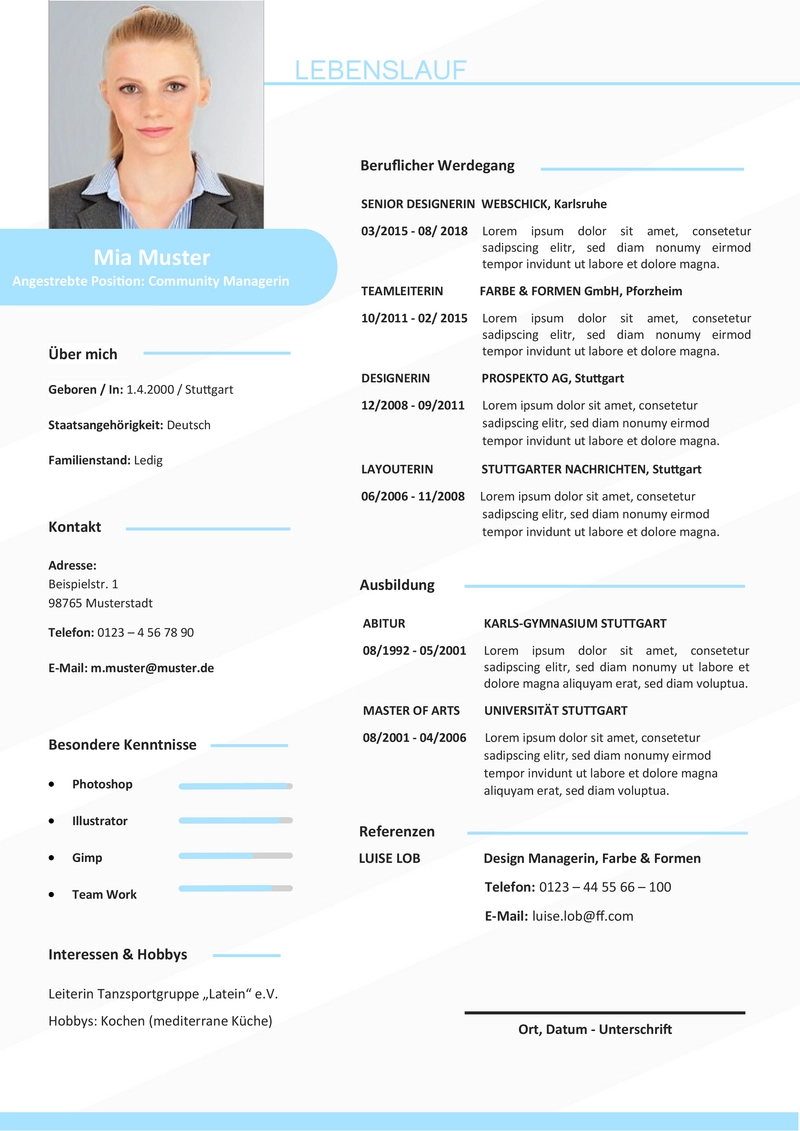 Word Vorlage für einen Lebenslauf mit klarer Struktur und ansprechendem ...
