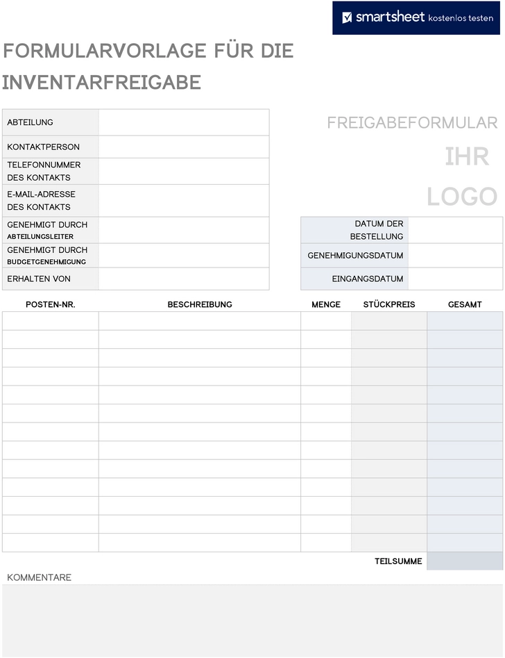 Word Vorlage für die Inventarfrei­gabe mit strukturiertem ...